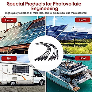 PFCTART Y Branch Solar Wiring Connector Plug, Panel Splitter Connectors and Wires Accessories Charge Controller Kit Solar Cable for Combiner Box (12AWG 1 Pair M/FFFF+F/MMMM)