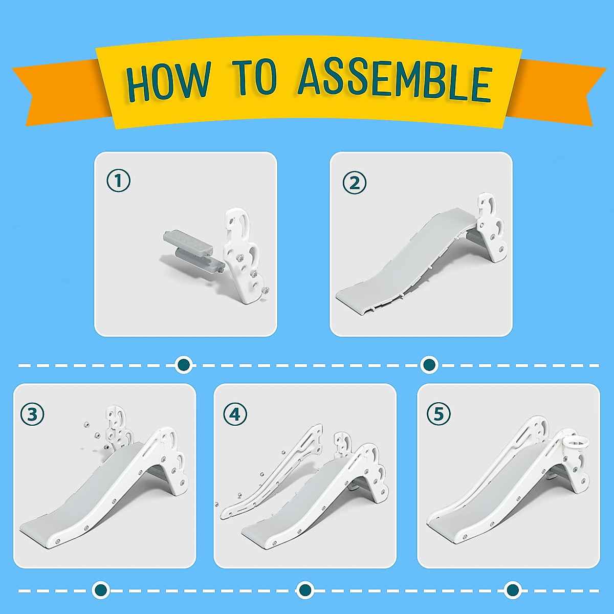 Kids First Slide for Toddlers Age 1 to 3 Years with Basketball Hoop Indoor Outdoor Playground Freestanding Slide Climber Playset Toy White