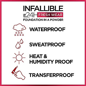 L'Oreal Paris Infallible 24 Hour Fresh Wear Waterproof Powder Foundation, 375 Deep Amber (Pack of 3)