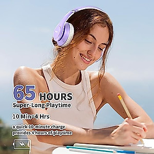 Uliptz Wireless Bluetooth Headphones, 65H Playtime, 6EQ Sound Modes, HiFi Stereo Over Ear Headphones with Microphone, Foldable Bluetooth 5.3 Headphones for Travel/Office/Cellphone/PC (Purple)