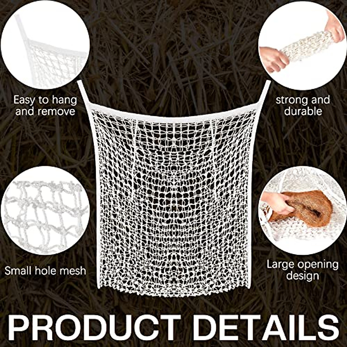 2 Pcs Slow Feed Hay Net Hay Feeder Hay Bags for Horses Goat Stall Trailer Horse Feeding Supplies (White,35 x 31 Inch)