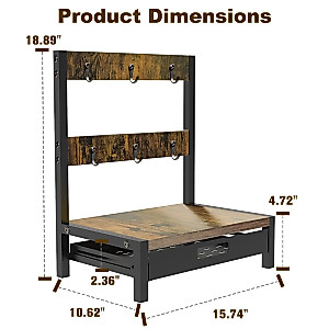 waaliji Coffee Mug Holder for Countertop, Coffee Pod Drawer Tray Station with 6 Hooks and 35 Capsules Capacity, Rustic Wood Cup Hanger Organizer for Kitchen Coffee Bar, Black