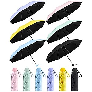 Fabbay 6 Pcs Mini Travel Umbrella for Purse Compact 8 Ribs Lightweight Tiny Folding Portable Umbrella Windproof Parasol with UV Protection Pocket Umbrella for Sun and Rain Protection Girls Women