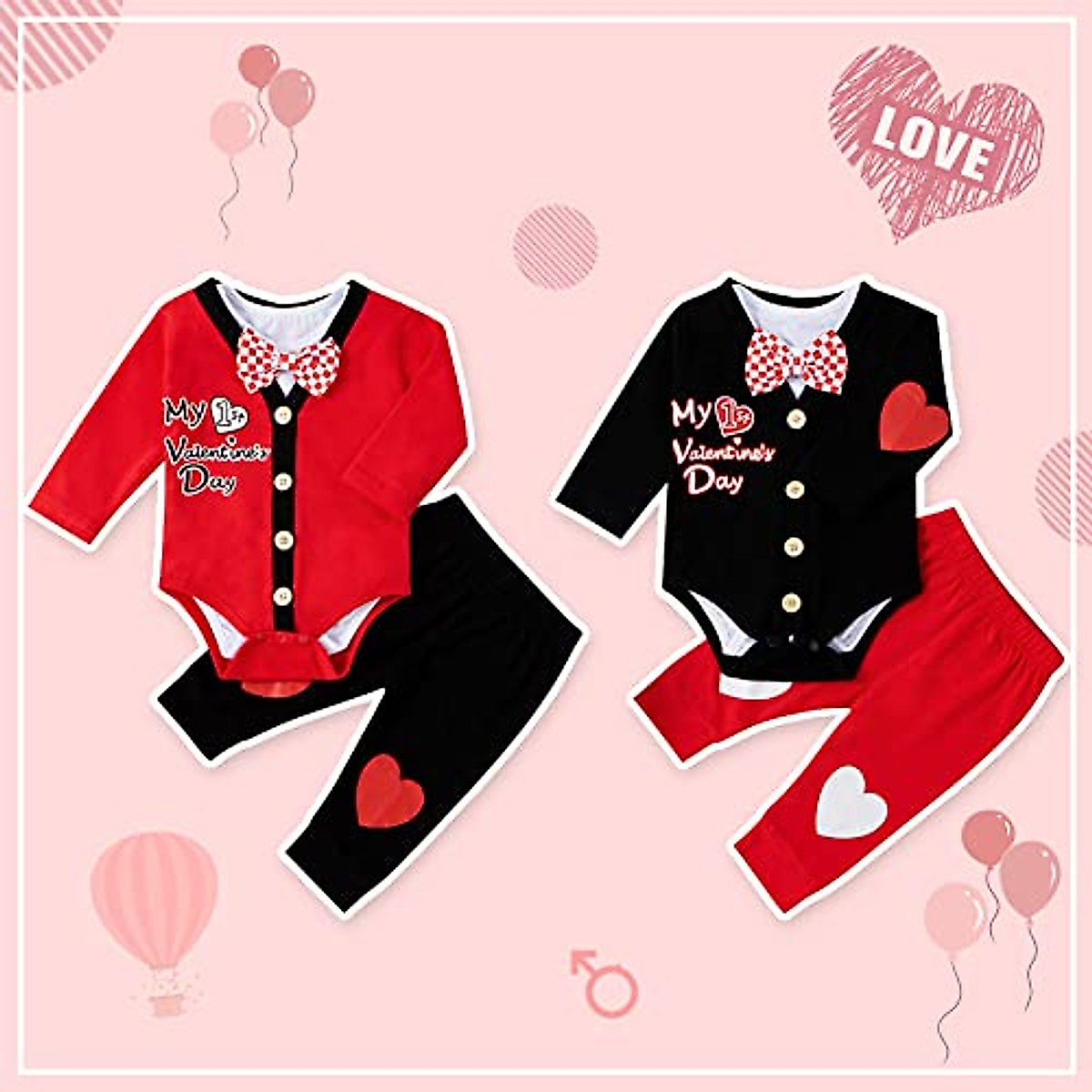 XIFAMNIY baby boy my first valentines day outfit Babies Valentine’s red pants set for Baby boys