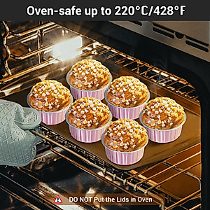 EUSOAR Foil Baking Cups, 50pcs 5oz 125ml Muffin Liners Cups with Lids, Aluminum Cupcake liners, Disposable Foil Ramekins Pans, Cupcake Baking Cups, Aluminum Foil Cupcake Holders Liners