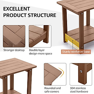 juserox Outdoor Side Table, Weather Resistant Double Small Adirondack Side Table, Outdoor/Indoor End Table for Adirondack Chair, 17" Patio Table for Pool, Deck and Porch, Teak