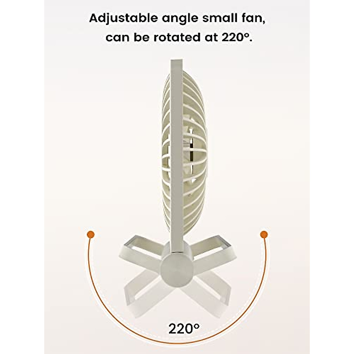 FERRISA Desk Fan, Small But Powerful, Portable Fan Battery Operated, 220° Tilt Folding Ultra Quiet Person Mini Fan, Strong Wind, 3 Speed Adjustable For Home Office Desktop Travel Camping (Beige)