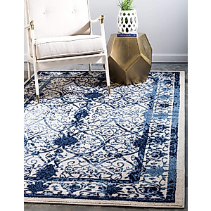 Unique Loom La Jolla Collection Vintage, Contemporary, Border, Ornate, Traditional Area Rug, 2 ft 2 in x 3 ft, Blue/Ivory