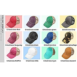 Criss Cross Hat Washed Distressed Baseball Cap Ponytail Hat High Messy Bun Ponycap for Women