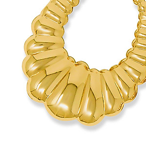 Pnk Trend Gold Plated Scalloped Hoop Earrings for Women-Oval Shaped Shrimp Puffy Hollow Hoop Door Knocker Pin-catch Earrings 50 mm/ 2 inch with Jewelry Box