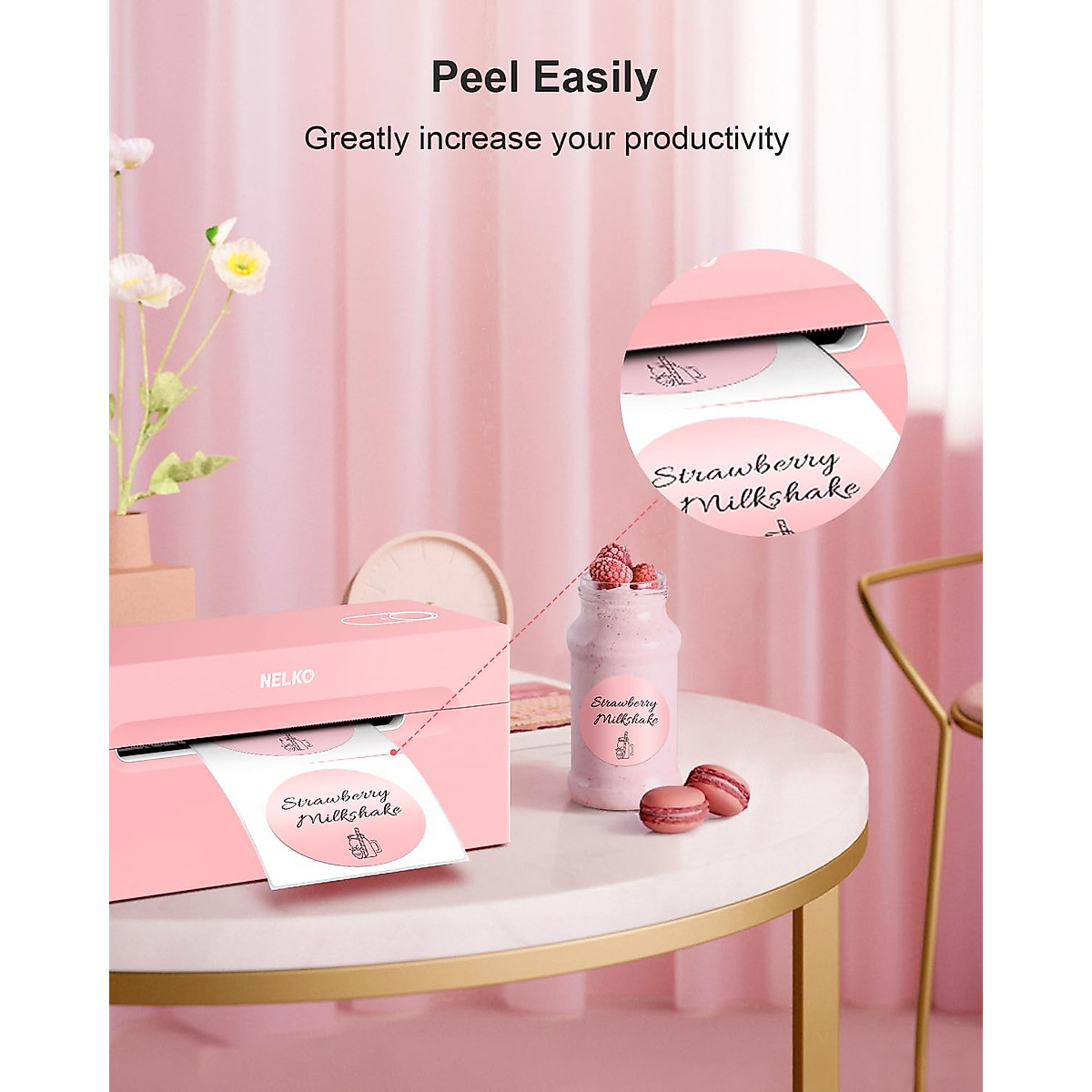 NELKO 2 Inch Pink Circle Thermal Stickers Labels, Self-Adhesive Round Thermal Stickers for Small Businesses, DIY Logo Design, Customized Thank You Stickers, QR Code 750 Labels/Roll