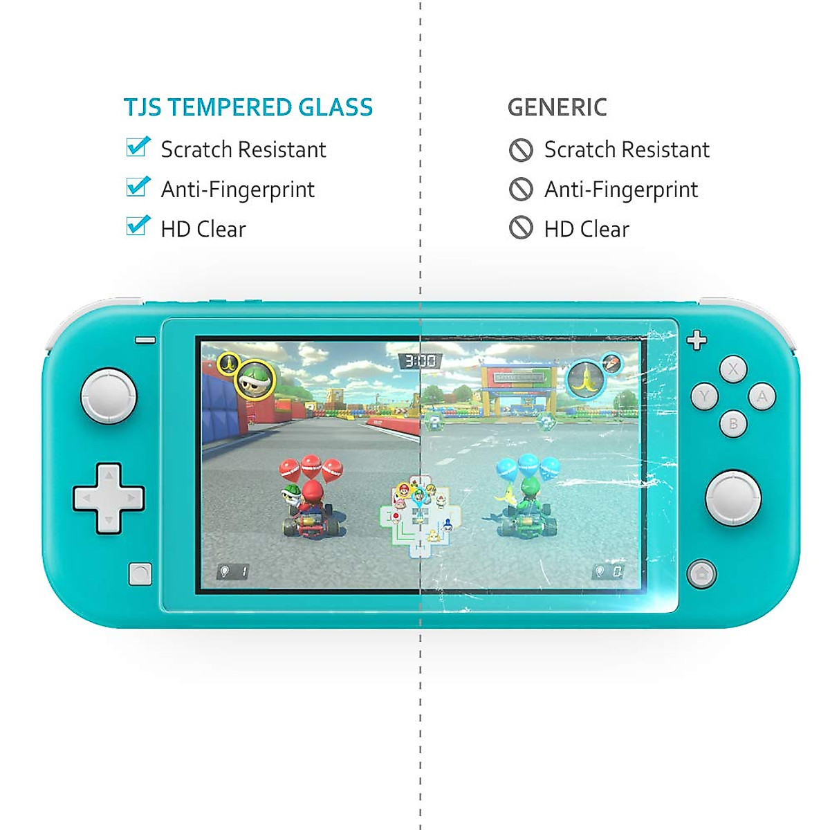 Nintendo Switch Lite Screen Protector, TJS [Tempered Glass] [2-Piece] [Works While Docking] - 0.3mm Thickness/Bubble Free/Ultra Clear/9H Hardness/Anti-Scratch/Shatterproof/Anti-Fingerprint (Clear)