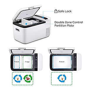 ICECO GO20 Dual Zone Portable Refrigerator, Separate Control, 21 Quart/20 Liter, DC & AC, 0℉ to 50℉, with Danfoss Compressor, Mini Fridge Cooler Refrigerator for Outdoor, Home Use, White