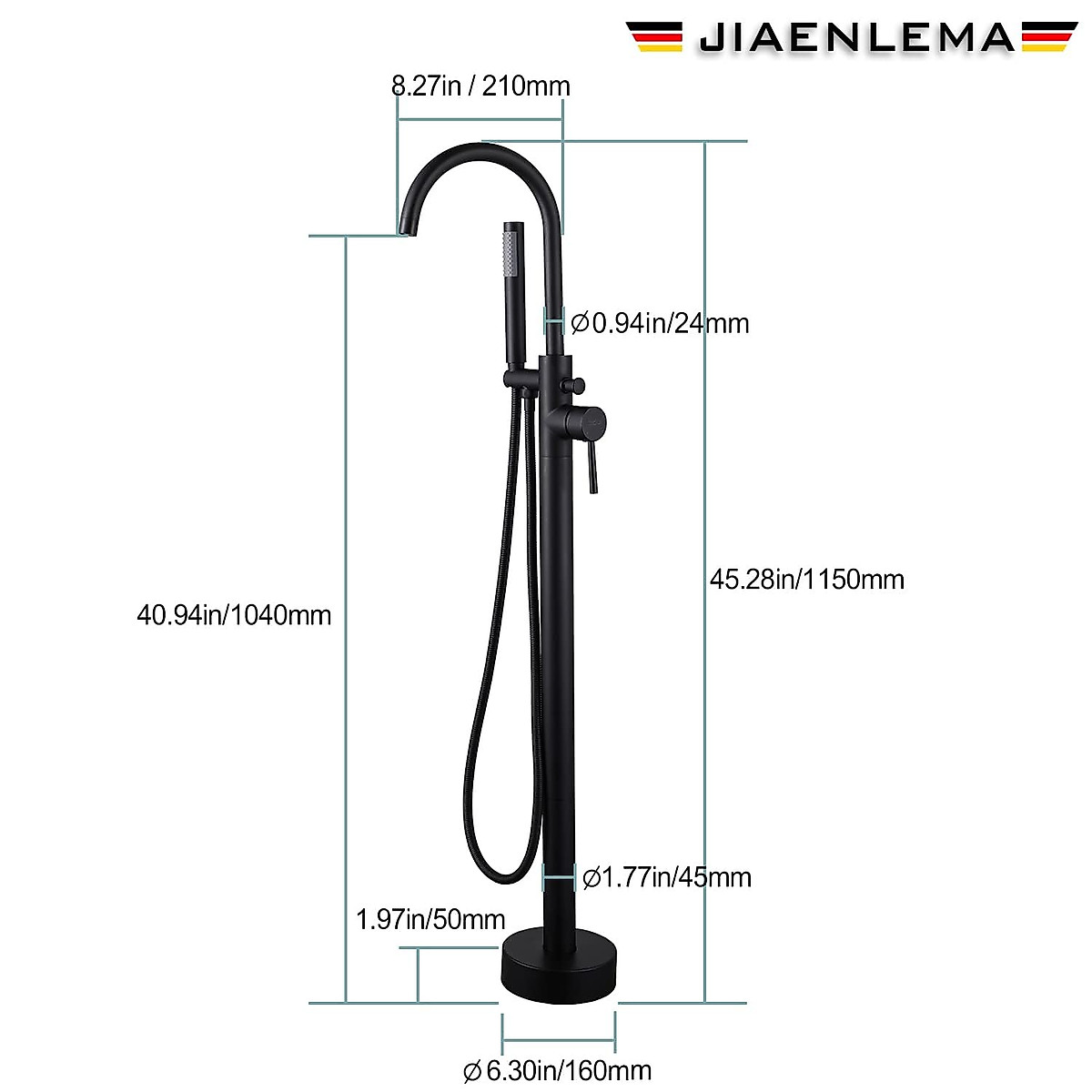 Free Standing Tub Faucet Matte Black Freestanding Bathtub Faucet with Sprayer High Flow Floor Mount Tub Filler with Hand Shower Bathroom Standing Floor Faucet Brass, Single Handle - JIAENLEMA