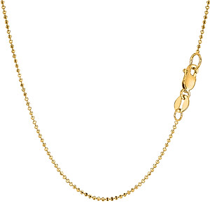 Jewelry Affairs 14k Yellow Real Gold Diamond Cut Bead Chain Necklace, 1.2mm, 18"