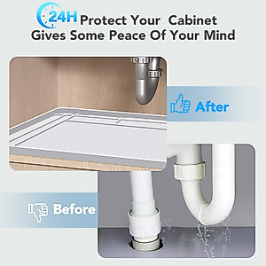 Under Sink Mats for Kitchen Waterproof, 34" x 22" Undersink Mats for Bottom of Kitchen Bathroom Sink, Thick Under Sink Drip Tray for Leaks and Spills, Easy to Install, Clean and Customizable-Gray