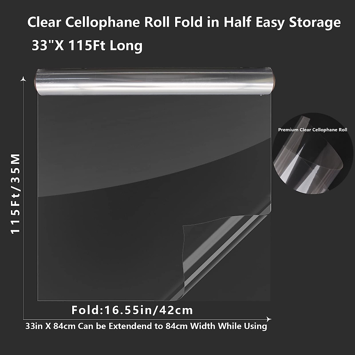 HOMPAL Clear Cellophane Wrap Roll 33''x115Ft, Clear Cellophane Wrapping Paper|Christmas Wrap Roll|Cellophane Roll | Cellophane Wrap for Christmas Gifts, Baskets, Flowers
