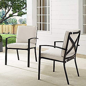 Crosley Furniture KO60025BZ-OL Kaplan Outdoor Metal Dining Chairs, Set of 2, Oiled Bronze with Oatmeal Cushions
