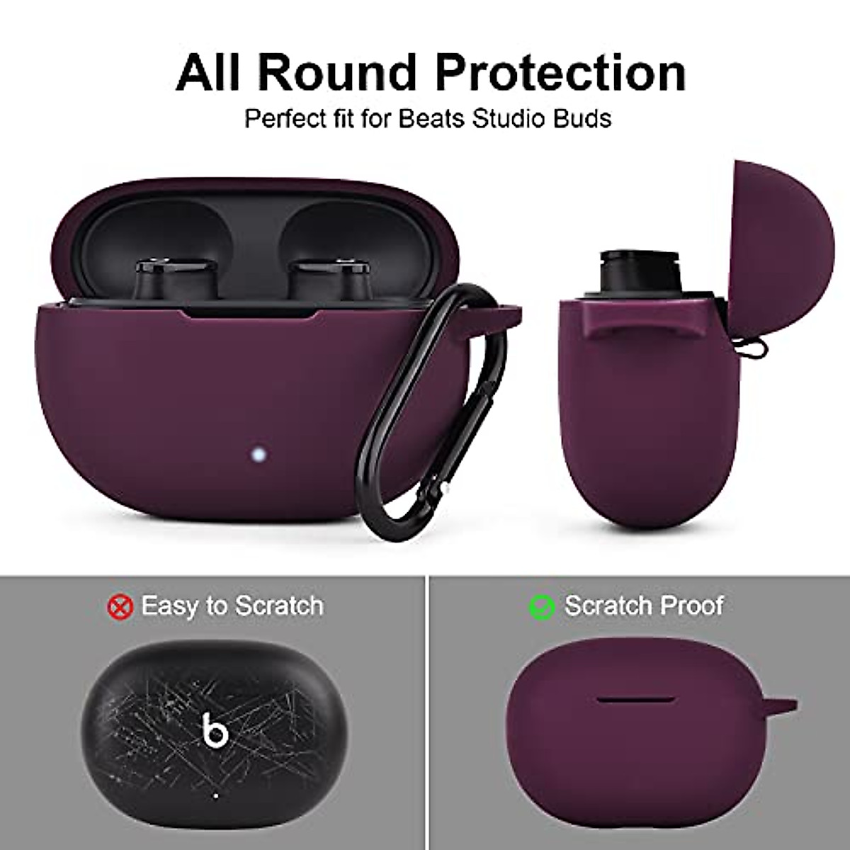AIRSPO Silicone Case Compatible with Beats Studio Buds Case 2021 Soft Protective Cover for Beats Wireless Earbuds with Keychain (Dark Purple)