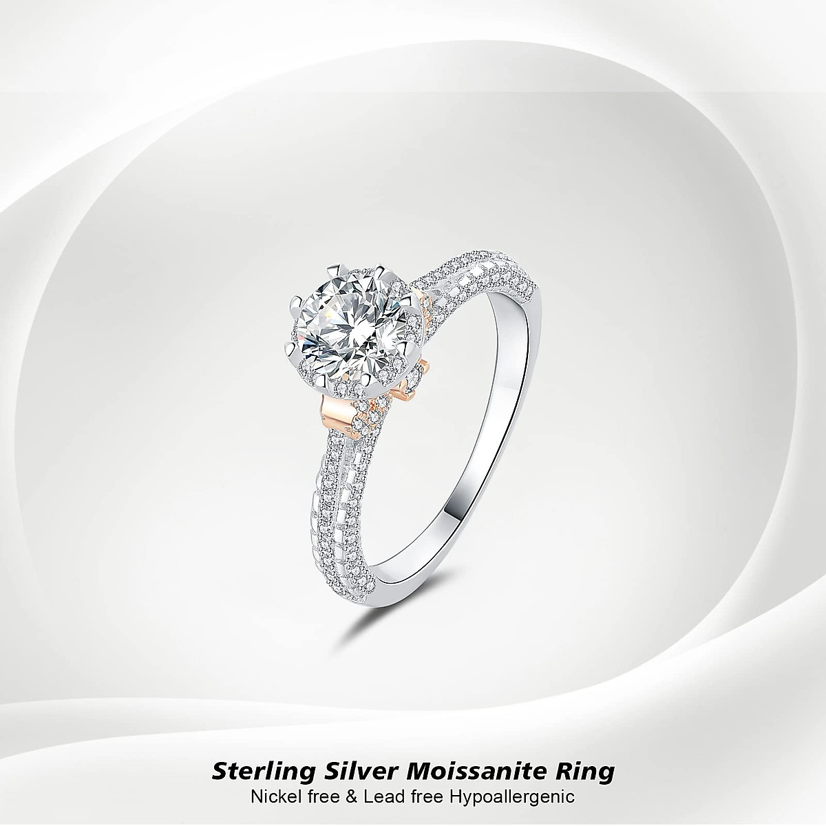 GUYOICHT 1 Carat Center Main Stone-925 Sterling Silver Moissanite Engagement Ring for Women, Size 5-8 (style 5, 7)