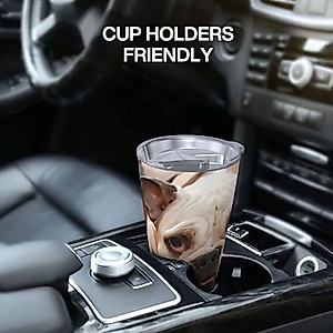 NHJKLWQSZ Lazy Dog Puppy 20oz Stainless Steel Tumbler With Lid And Straw, Double Wall Vacuum Insulated Coffee Mug Travel Cups Leak-Proof Lid For Hot And Cold Drinks, Metal Straws And Brush