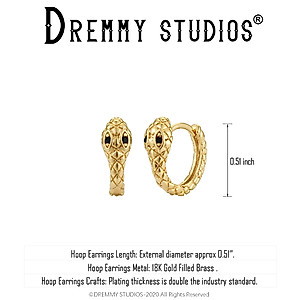 DREMMY STUDIOS Dainty Gold Snake Huggie Hoop Earrings 14K Gold Filled Snake Charm Huggie Earrings Hypoallergenic Black Eye Snake Hoop Earrings Minimalist Personalized Gift for Her