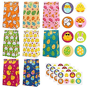 LOKIPA Easter Paper Candy Bags, 24PCS Easter Goody Paper Bags with 4PCS Stickers for Easter Party Favors