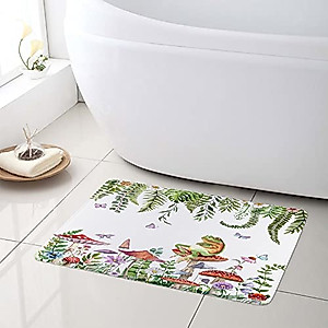 ECOTOB Rustic Mushroom Shower Curtain Sets with Bath Rugs Green Leaf and Flower Bathroom Accessories Set with Bath Mat Botanical Bath Curtain Set Shower Curtain for Bathroom Decor 72x72 Inch