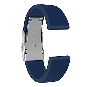 ULLCHRO Silicone Watch Strap Replacement Rubber Watch Band Waterproof Stripe Pattern - 16mm, 18mm, 20mm, 22mm, 24mm Watch Bracelet with Stainless Steel Deployment Buckle (16mm, Blue)