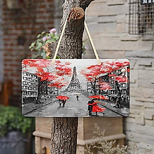 ALAZA France Paris Eiffel Tower Oil Painting Hanging Door Sign Plaque Wall Hanging Sign Home Decor Front Farmhouse Porch Garden Yard 6 x 11 inches