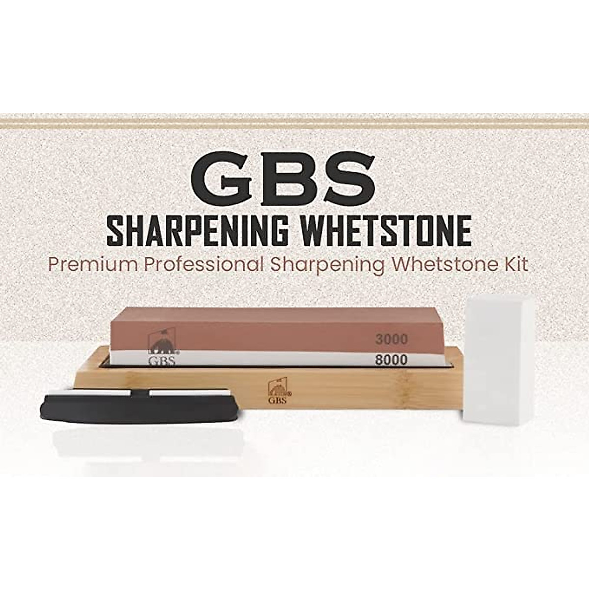 G.B.S Premium Whetstone Blade Sharpening Stone and G.B.S Leather Strop, Black with Red Strip