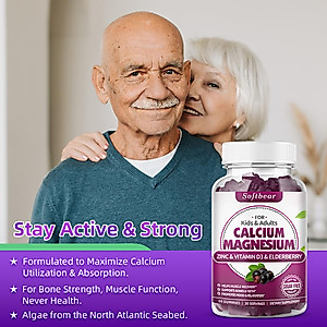 softbear Calcium Magnesium Zinc Gummies for Women, High Absorption Calcium Magnesium Supplement Chewable Calcium 600 mg for Bone Strength Vegan Elderberry Flavor 120 Gummies