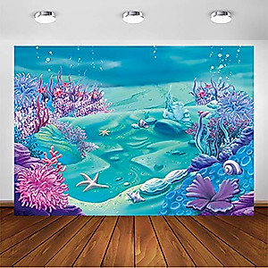 COMOPHOTO Under The Sea Mermaid Backdrop Deep Blue Sea Castle Shell Photography Background Child Kids Mermaid Themed Birthday Party Decoration Backdrops (7x5ft)