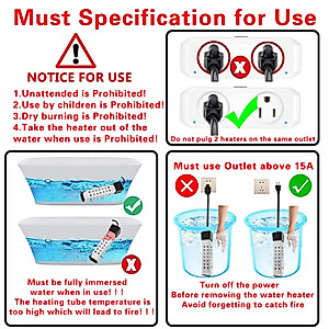 Memoryee Immersion Water Heater 2000W Square Electric Portable Water Heater with Digital LCD Thermometer,Stainless Steel Guard Submersible Heater for Bucket/Tub/Mini Pool/Basin