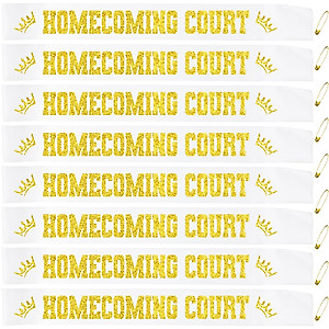 8 Pcs Homecoming Court Sashes with Gold Glitter, White Homecoming Party Prom Sash for Pageants Homecoming Party School Dance Graduation Party Decorations Accessories (White + Gold)