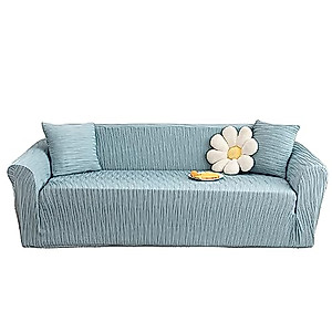 GUYIRT Couch Cover 2 Seater, Ice Silk Sofa Cover Breathable Sofa Slipcovers Easy Fit Washable Furniture Sofa Protector for Living Room-Blue-4 Seater(235-300cm)