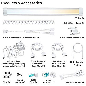 Smart Under Cabinet Lights Work with Alexa Echo, Google ,Siri, LED Light for Kitchen Shelf Counter Lighting with App, Voice Activated Dimmable and Linkable Warm to Cool White (3 Lights Bar Kit)