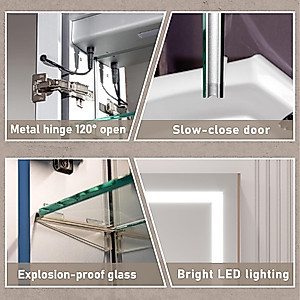 MIRPLUS 36x30 inch Medicine Cabinet with LED Vanity Mirror, Anti-Fog Recessed or Surface Mount Bathroom Double Door Large Storage 6000K Bright Lighted Aluminum Storage Cabinet with Touch Switch