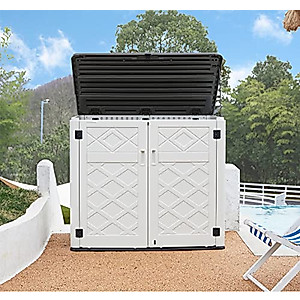 Mrosaa Resin Outdoor Storage Shed,38 cu.ft. Outdoor Storage Box Waterproof for Garden Tools,Patio Furniture,Trash Cans and Pool Toys, Customized Shelves &Lockable(Off White)