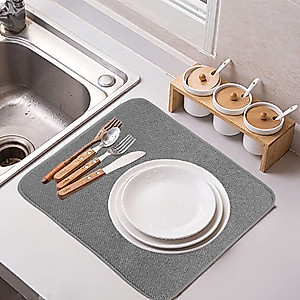 2 Pack 20×15 Inch Grey Microfiber Dish Drying Mat,Absorbent Kitchen Drying Pad,Ultra Absorbent Drying Mats for Kitchen Counter