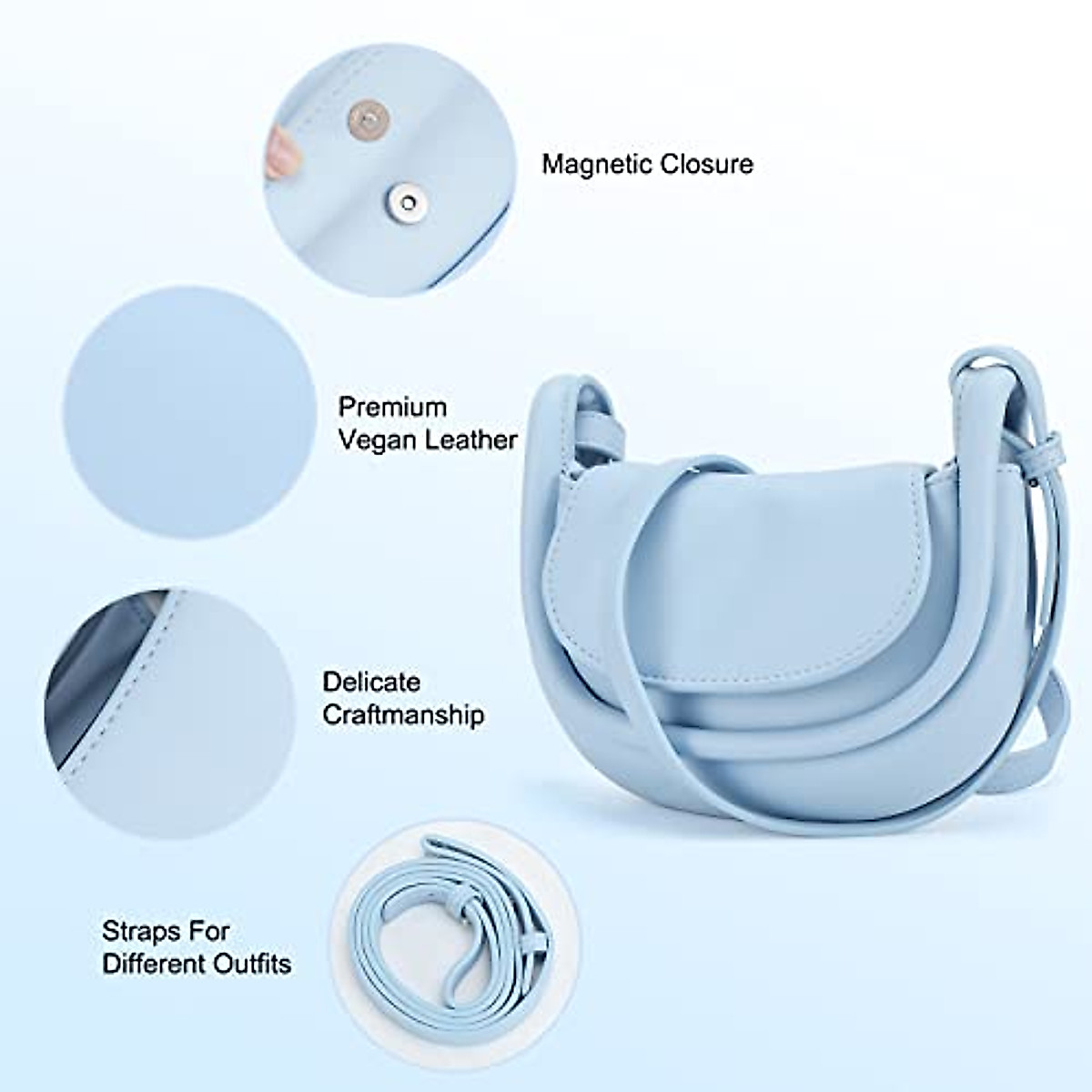 CECILE Designer Shoulder Handbags for Women, Mini Crossbody Purse Bag, Small Trendy Clutches wth 2 Straps (Blue)