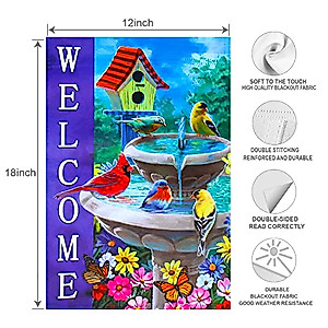 Welcome small garden flags birds Outside Vertical Double Sided Garden flags for all seasons Cardinal Birdhouse, winter Bird Yard Flags
