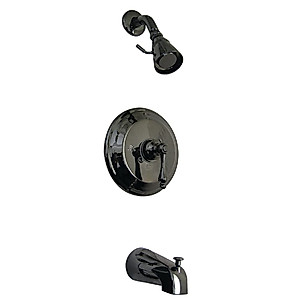 Kingston Brass NB3630AL Water Onyx Pressure Balanced Tub & Shower Faucet with Metal Lever Handle, Black Stainless Steel