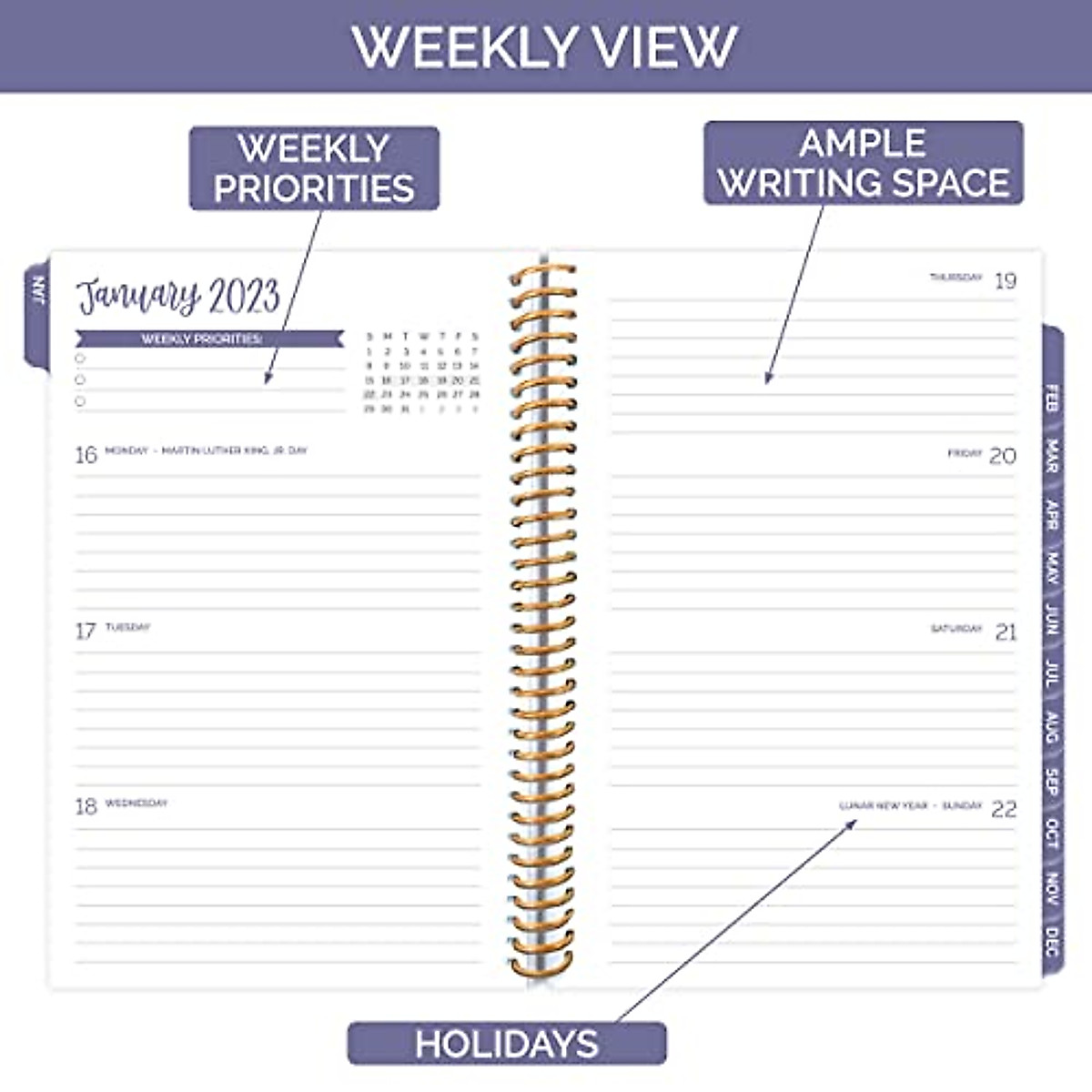 bloom daily planners 2023 Calendar Year Day Planner (January 2023 - December 2023) - 5.5” x 8.25” - Weekly/Monthly Agenda Organizer Book with Stickers & Bookmark - Lavender Daydream