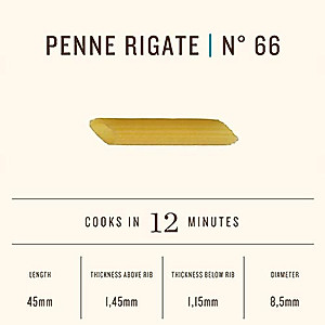 Rummo Italian Pasta GF Penne Rigate No.66, Always Al Dente, Certified Gluten-Free (5 Pack, 12 Ounce Each)