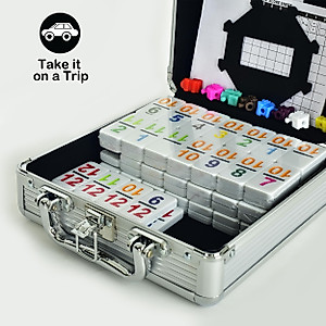 Doublefan Mexican Train Dominoes with Color Numbers,Double 12 Numerical Domino Game, Chicken Foot Dominoes Set with Aluminum Case, 91 Tiles Dominoï¼ˆ2-10 Player