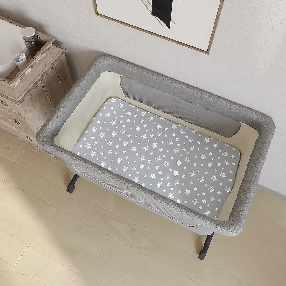 Bassinet Sheets for Baby Boys Girls 4 Pack(33" x 20"), Compatible with Mika Micky, Baby Delight, Dream On Me, Koola Baby, AMKE and Other Rectangle Bassinet Mattress, Grey