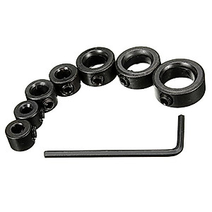 Rocaris Drill Stop Bit Collar Set – Kit Includes: 1/8", 3/16”, 1/4”, 5/16”, 3/8”, 7/16” and 1/2-Inch with Allen Wrench to Tighten The Stops Set-Screws (7-Piece)