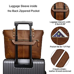 S-ZONE Women Genuine Leather Tote Bag Shoulder Handbag Vintage Crossbody Purse with Clutch Bag