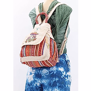 Unique design Mushroom Embroidery Himalaya Hemp Hippie Backpack Festival Backpack FAIR TRADE Handmade with Love. (NATURAL HEMP)
